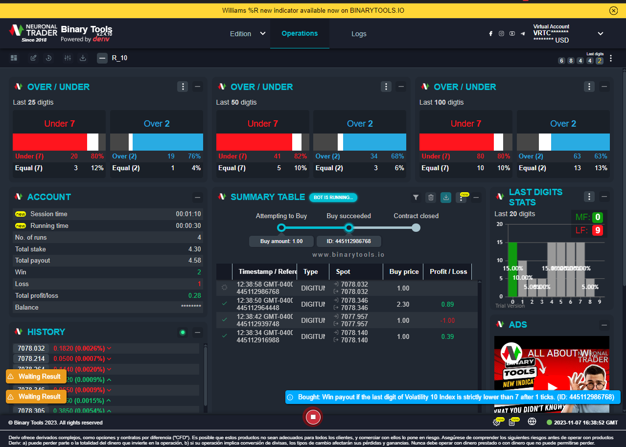 OVER/UNDER "THE BEST COMPLEMENT": 2 STRATEGY FOR DIGIT BOTS. - Neuronal ...